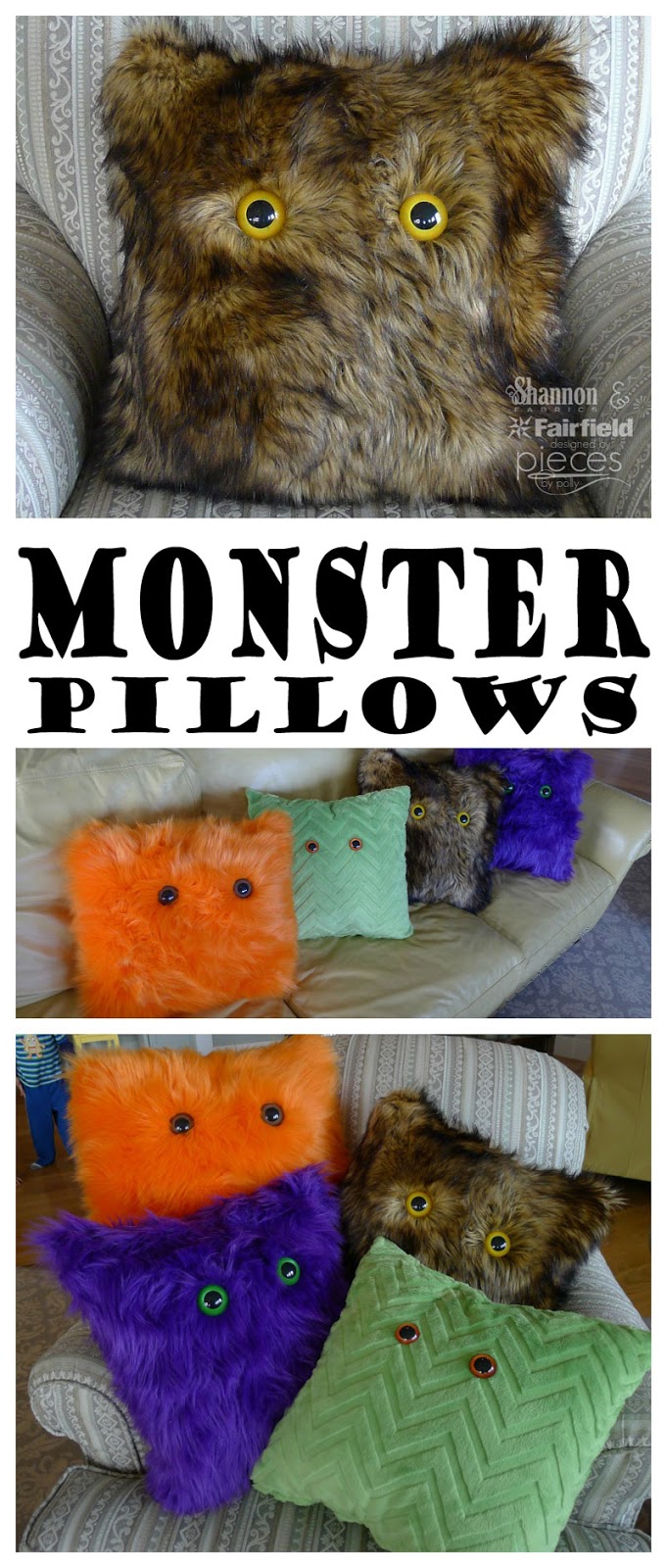 Pieces by Polly: Monster Pillows - Halloween Pillows - at See Vanessa Craft