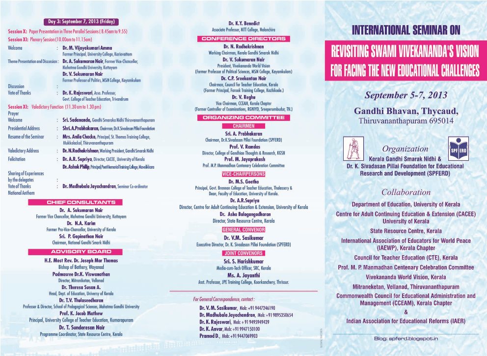 Dr. K. Sivadasan Pillai Foundation: International Seminar - Programme ...