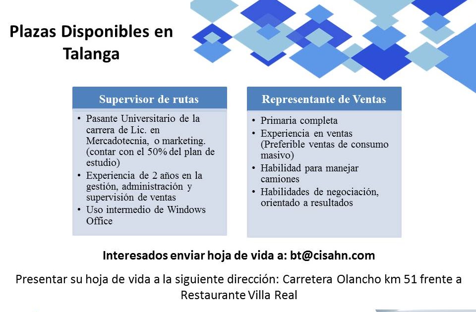 Supervisor de Rutas / Representante de Ventas - Talanga FM