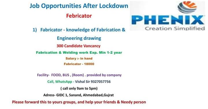 ITI Fitter (Fabricator) Job Opportunities After Lockdown Salary-18000/-Per Month Apply Now ...