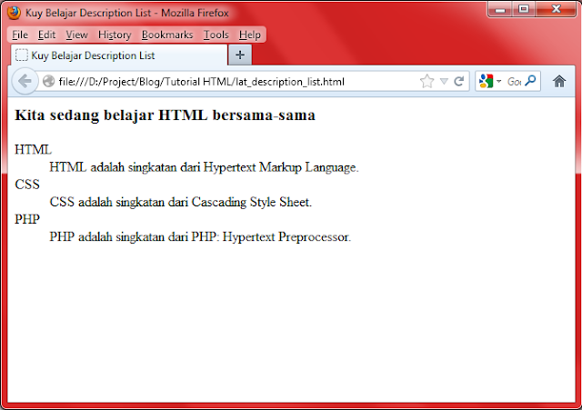 Cara Membuat Description List di HTML dengan Tag dl, dt dan dd