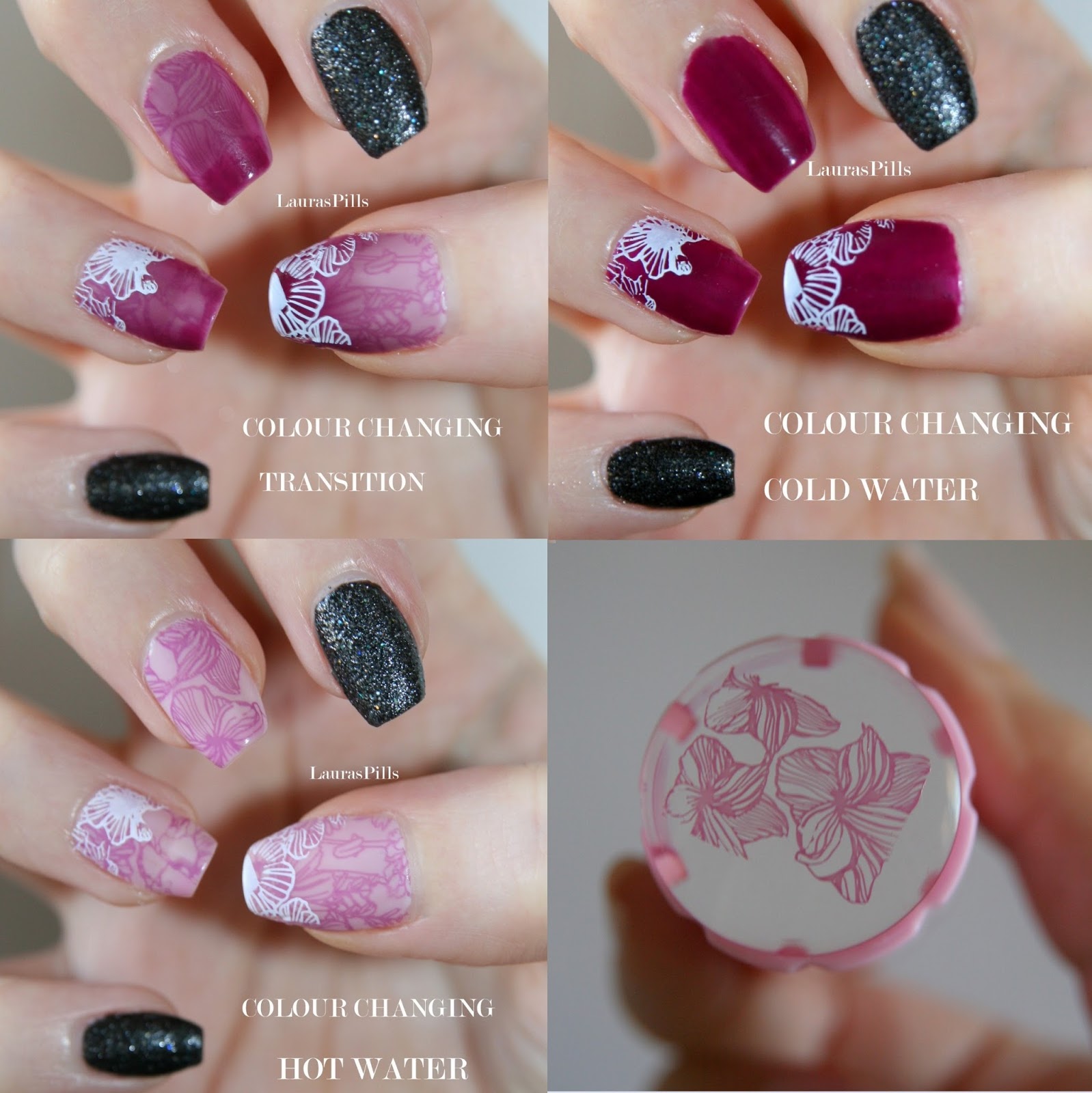 Laura's Pills: Colour changing nail art with hidden floral decoration