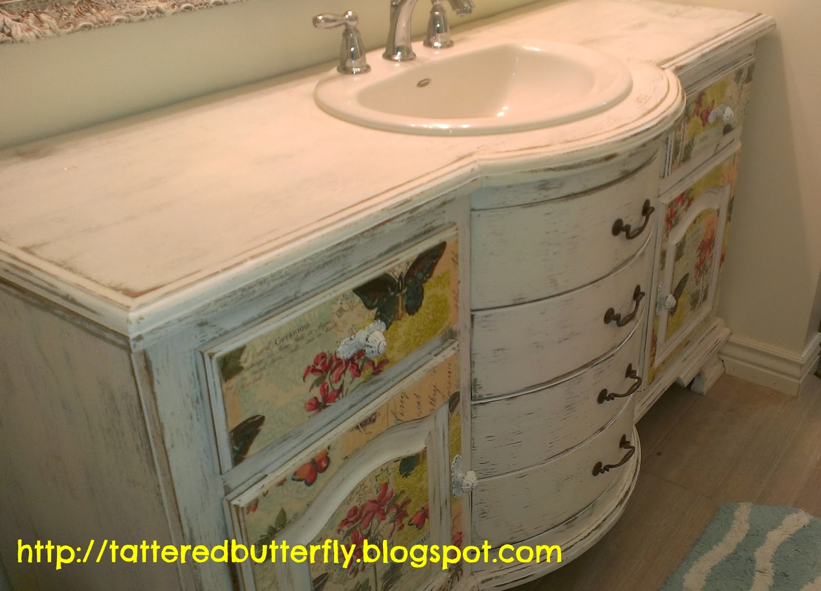 Tattered Butterfly: Vintage Bathroom Vanity with Decoupage