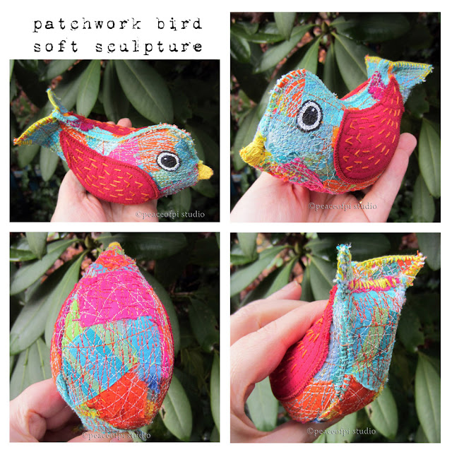peaceofpi studio: Sewing Soft Sculpture Patchwork Fabric Birds