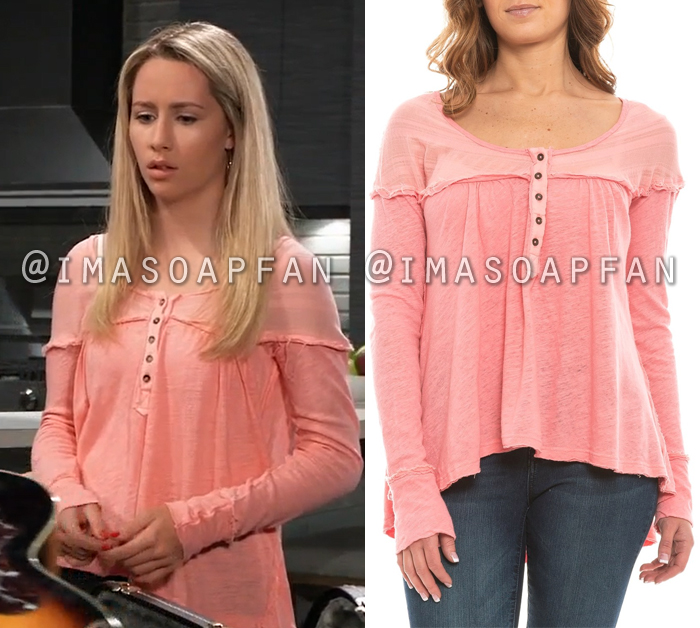 Josslyn Jacks's Coral Pink Henley with Raw Trim - General Hospital ...