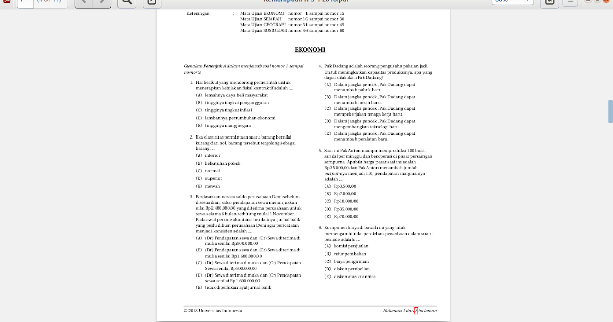 Sbmptn, Simak, dan UN: Pembahasan Ekonomi Simak UI 2018, IPS-1