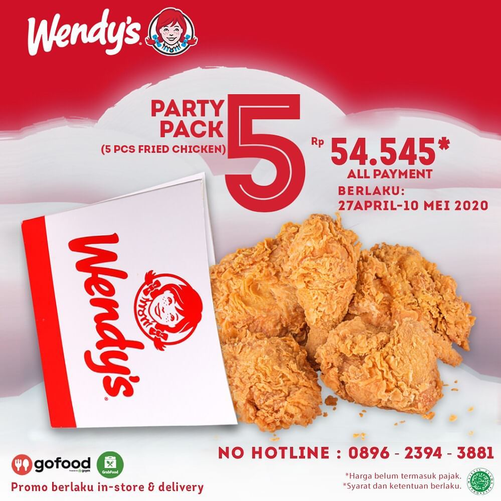 Promo Wendys Paket Party Pack 5 Rp 54.545 Berlaku 27 April - 10 Mei ...