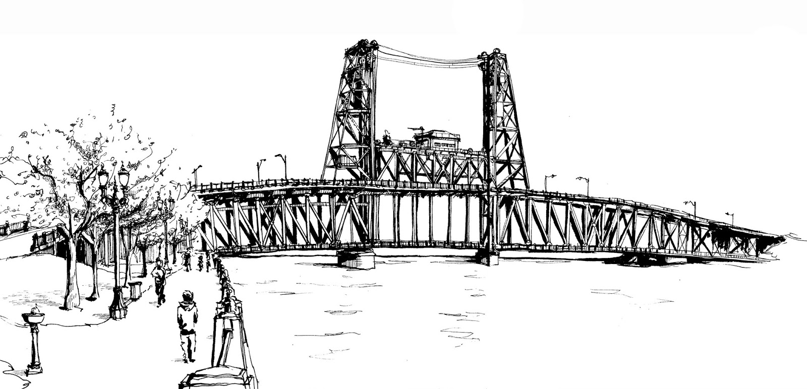 Urban Sketchers Portland: Cherry Blossoms and the Steel Bridge