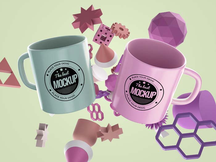 Abstract Mock Up Merchandise With Bunch Mugs Free Download ...
