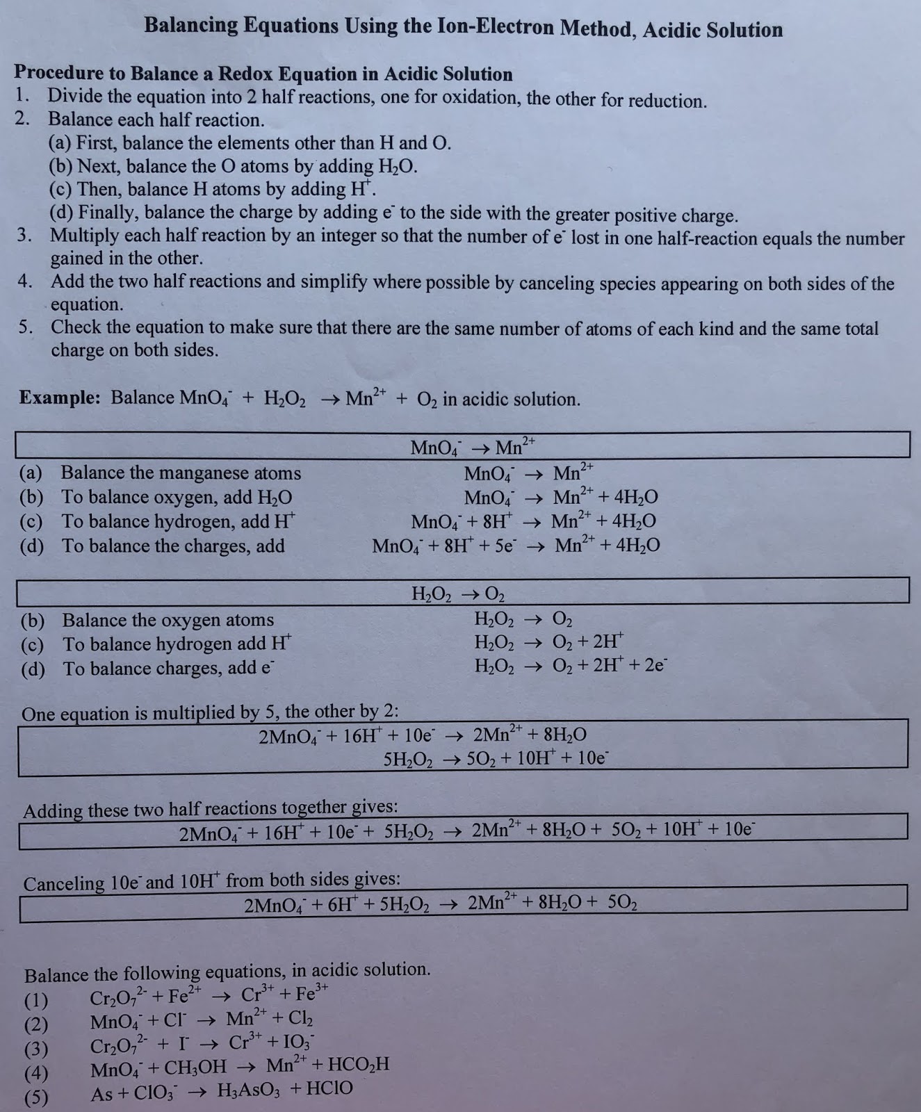 Murph's Blog of Chem Joy: SCH 4U - Balancing Redox Equations Using the ...