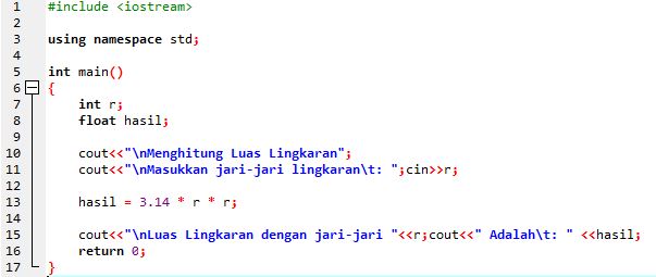 Belajar C++: Program menghitung luas lingkaran pada C++