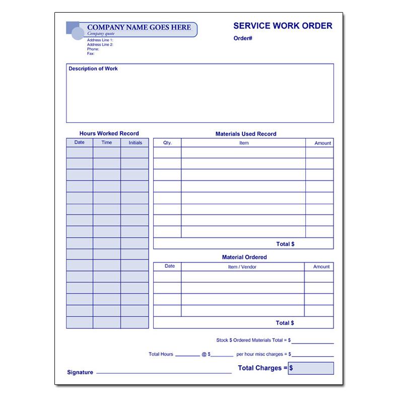 Custom Work Order Books - Invoice Template