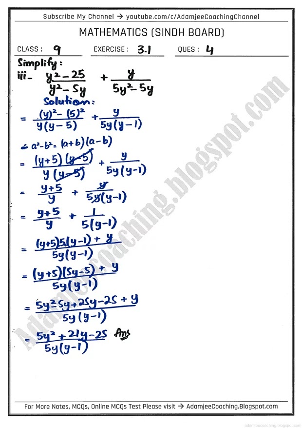 Adamjee Coaching: Algebraic Expression and Formulas - Exercise 3.1 ...