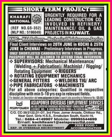 KNPC Refinery OIl & Gas Jobs for Kuwait Kharafi National | Gulf Jobs ...
