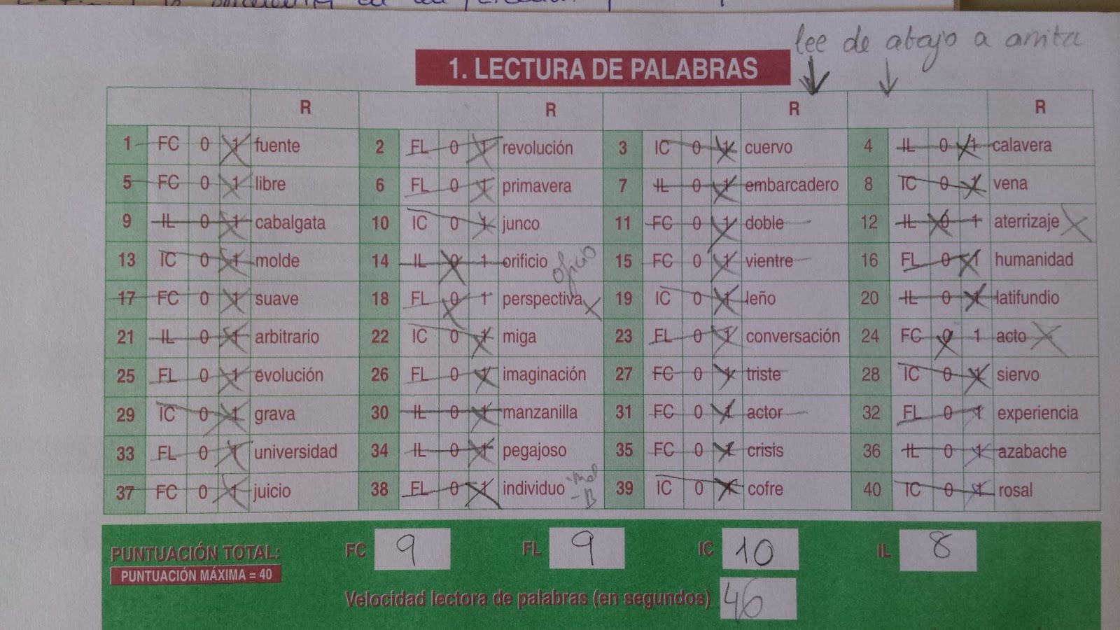 PRACTICUM I 2016: Imágenes de las pruebas PROLEC y PROES