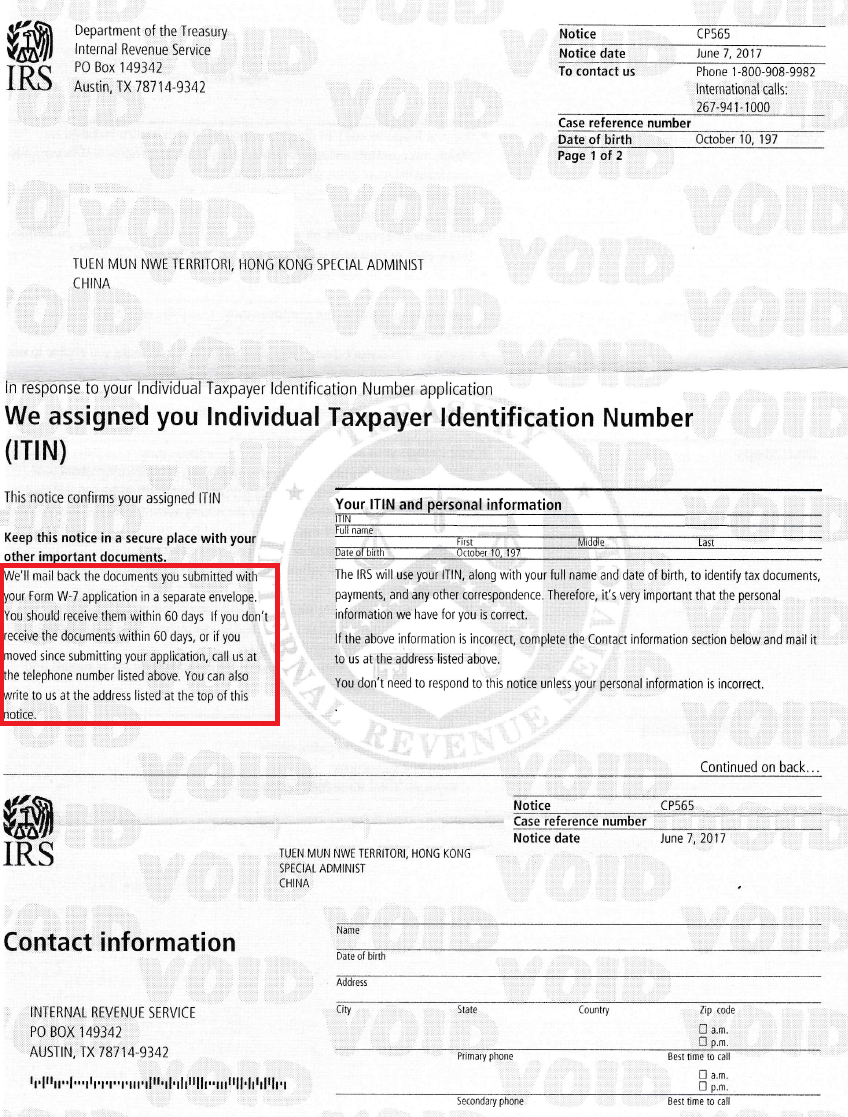 魔術師的伊謝爾倫日記: 成功申請 Individual Taxpayer Identification Number （ITIN）