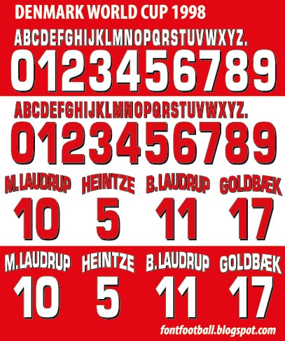 FONT FOOTBALL: Font Vector Denmark World Cup 1998 kit