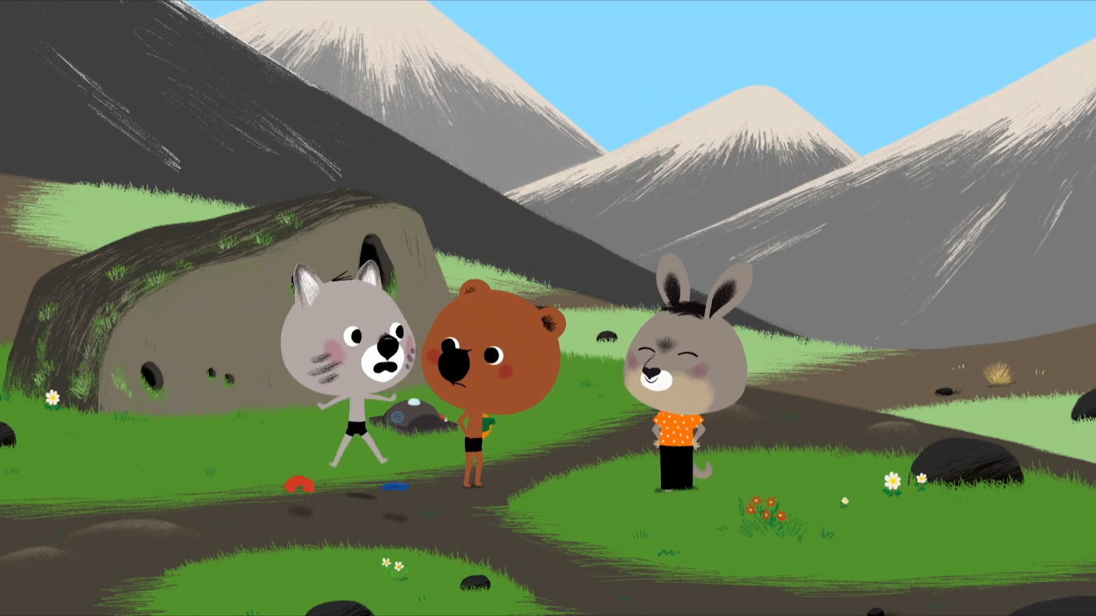 Shirtless Drawn Cartoon Boys: Mouk & Chavapa in Swimming Trunks