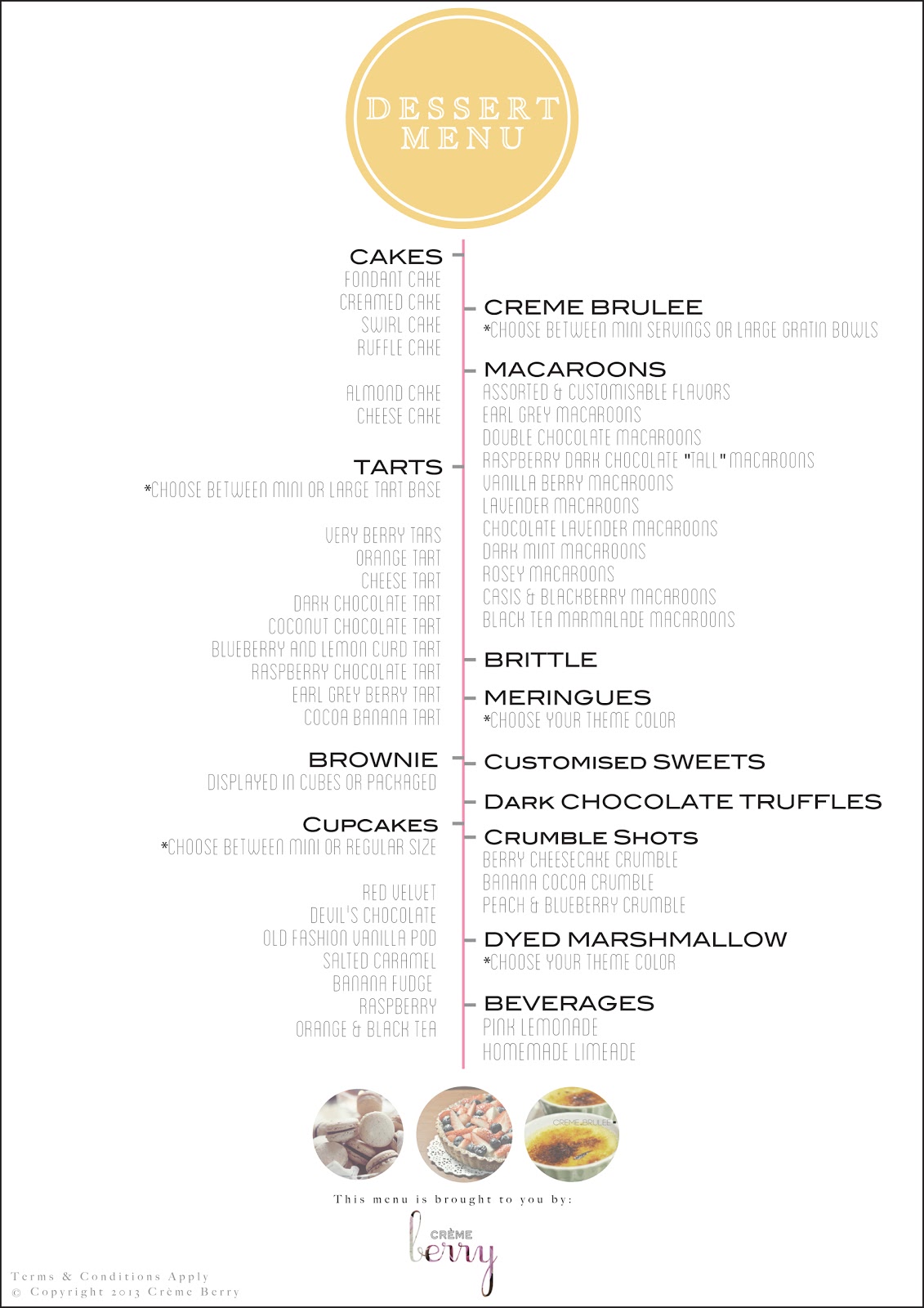 CremeBerry's Dessert Table Menu | Creme Berry's Blog