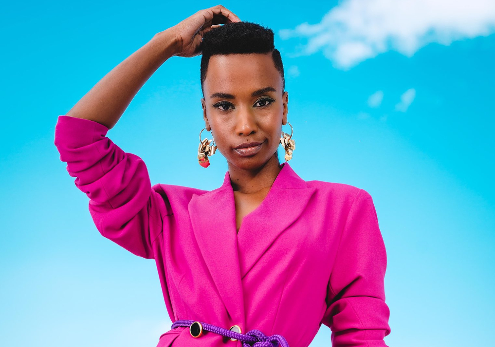 Zozibini Tunzi Poses In Pink Foschini Blazer Dress For May 2020 Issue ...