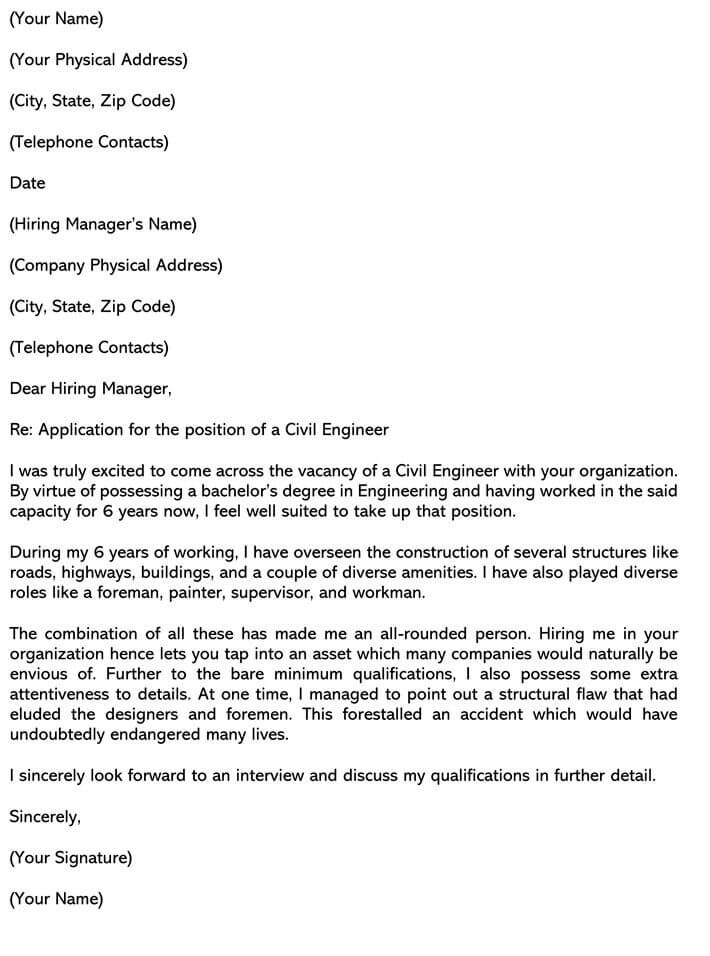 Civil Engineer Cover Letter ~ Resume Letter