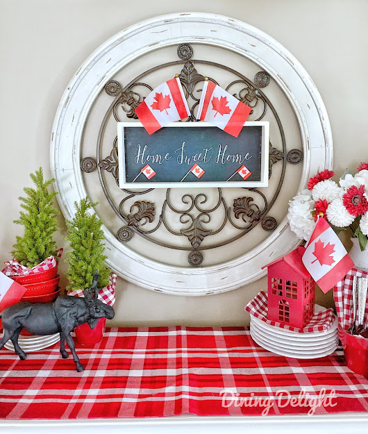 Dining Delight: Canada Day Decor on Kitchen Sideboard