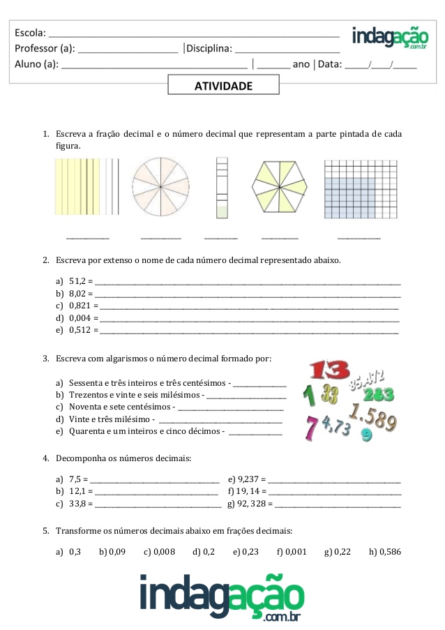 Atividade 5º ano: Identificar, ler, decompor números racionais na forma ...