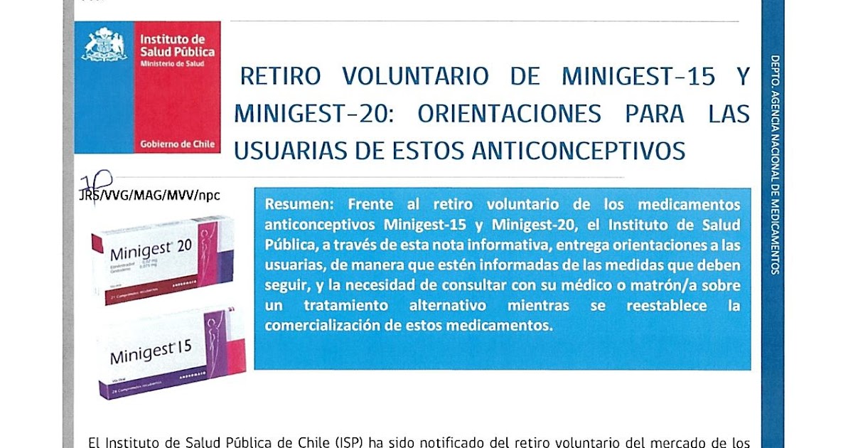 Retiro Voluntario de MINIGEST-15 y MINIGEST-20: Orientaciones para las usuarias de estos ...