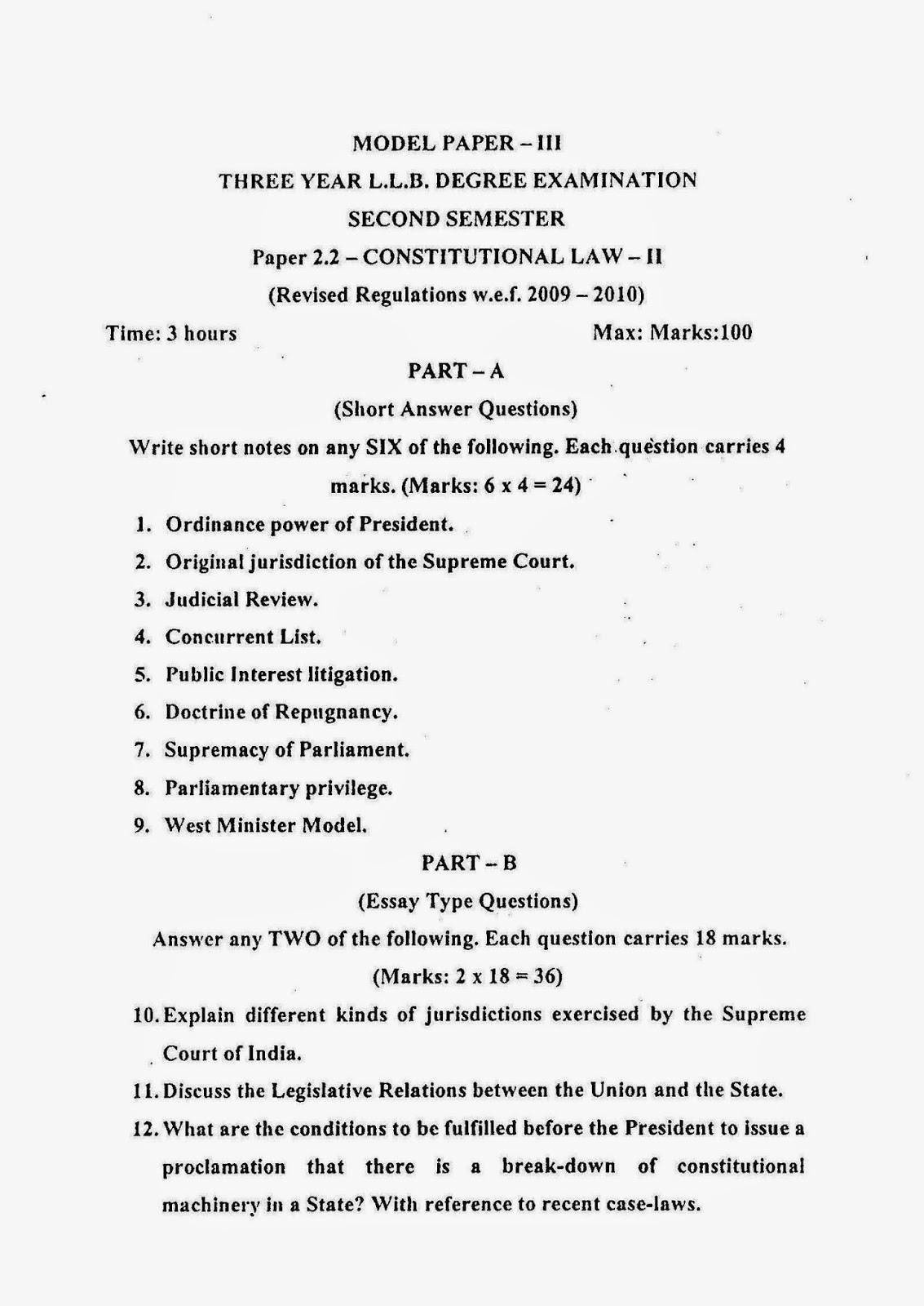 Lawdetailsblogspotin 22 Constitutional Law Ii Semister2 Sv University Model Question Papers