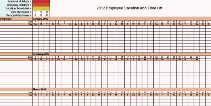 Excel Templates Format: Employee Vacation Tracker Templates
