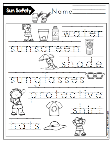 Summer Safety plus Craft "No Prep" ~ Preschool Printables