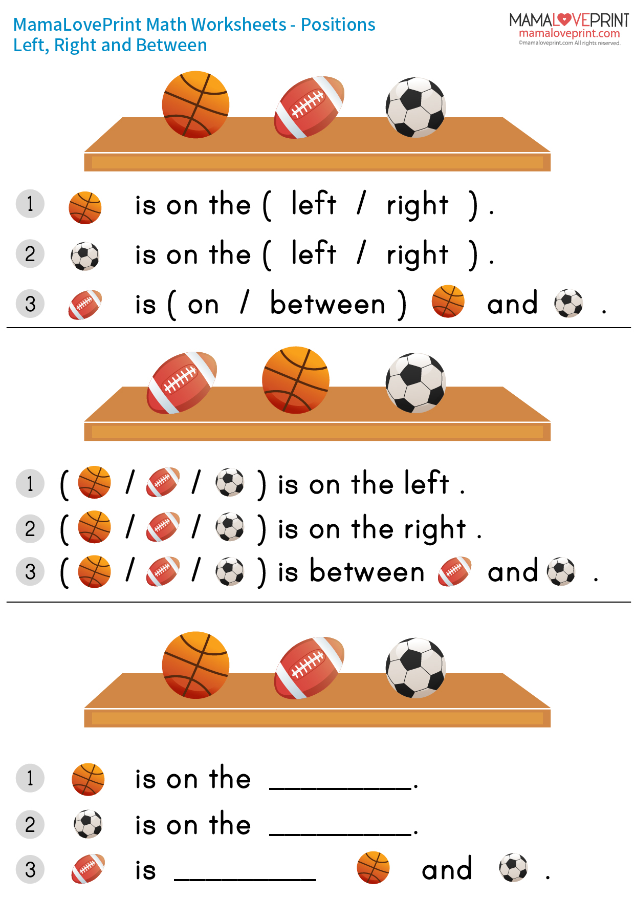 MamaLovePrint . Grade 1 Math Worksheets . Position - Left, Right and ...