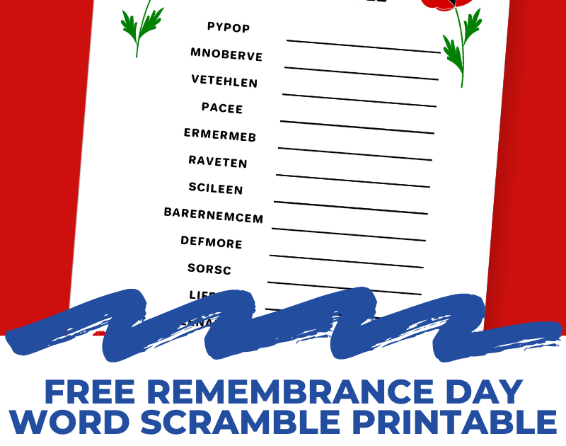 Free Remembrance Day Word Scramble Printable for Kids | And Next Comes ...