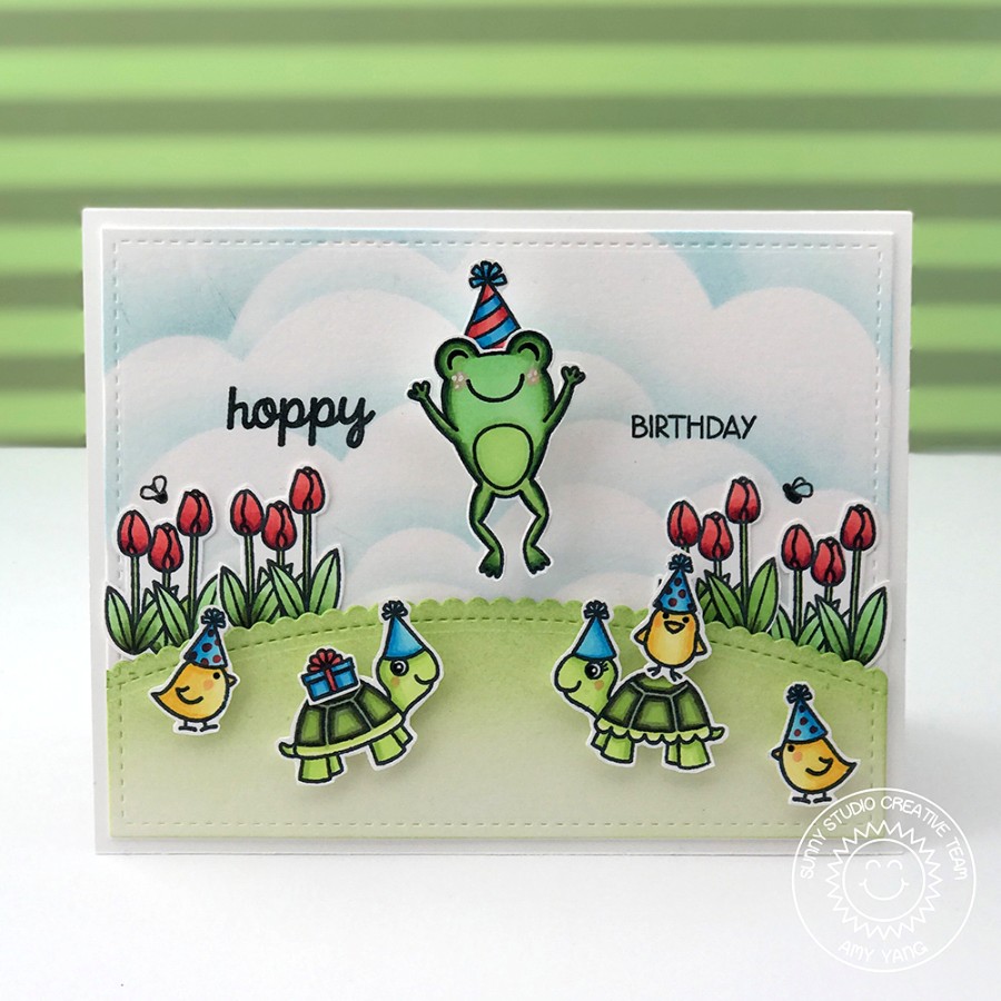 Sunny Studio: Timeless Tulips & Froggy Friends Birthday Cards with Amy