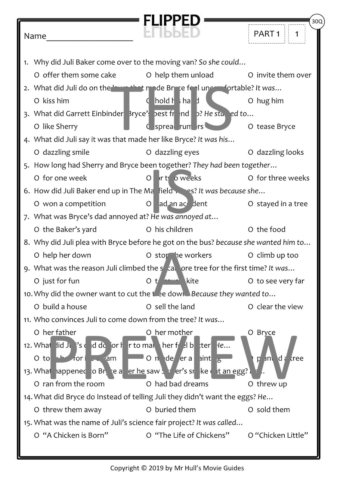 Flipped Movie Guide + Writing Activities - Answer Keys Included ~ Movie ...