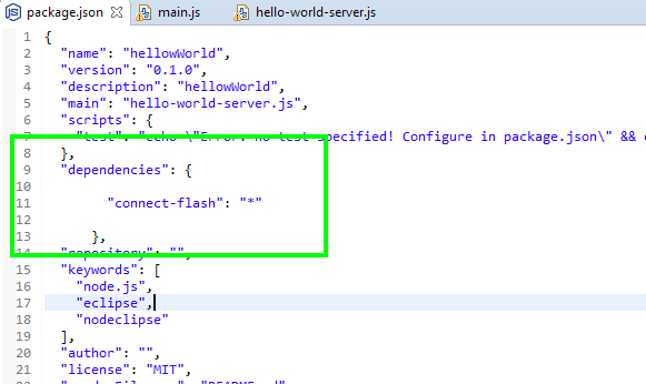 Dimensi TutupBotol: npm install connect in Nodeclipse Dimensi TutupBotol: npm install connect in Nodeclipse