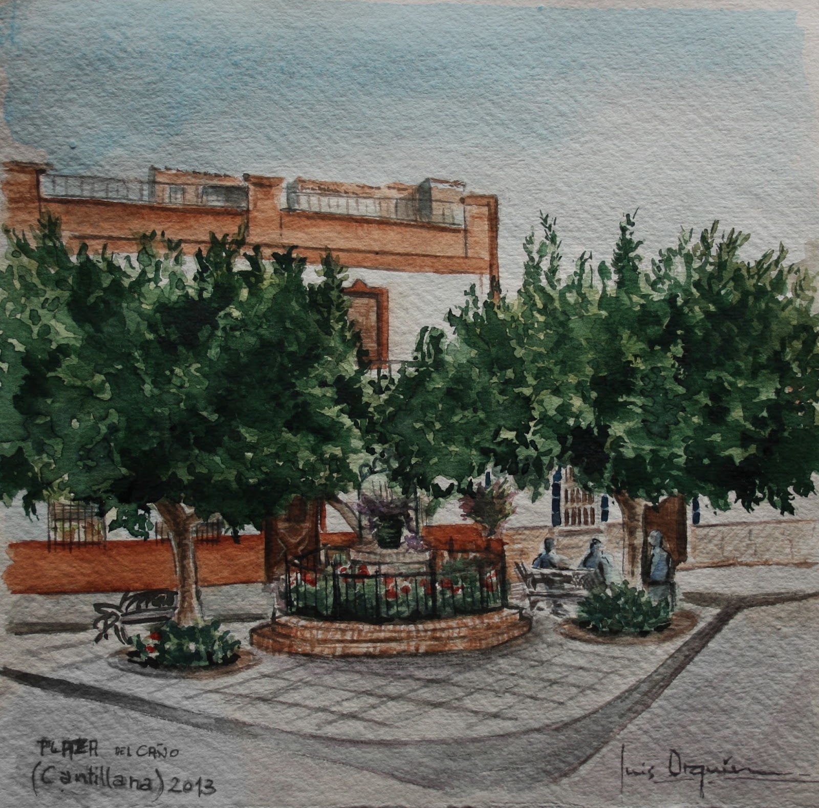 LUIS ORQUÍN. Pintura Artísitica / Artwork: PLAZA DEL CAÑO (CANTILLANA)