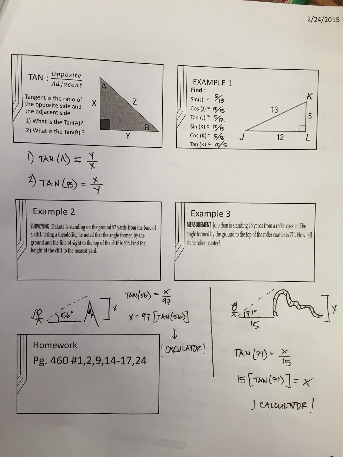 Honors Geometry - Vintage High School: Section 8-4: Introduction to Trig