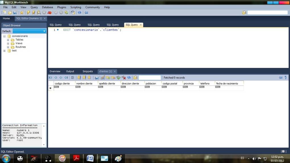 SQL: Creacion de una tabla workbench