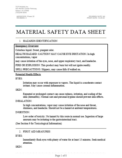 Download Free Material Safety Data Sheet PDF Full Page