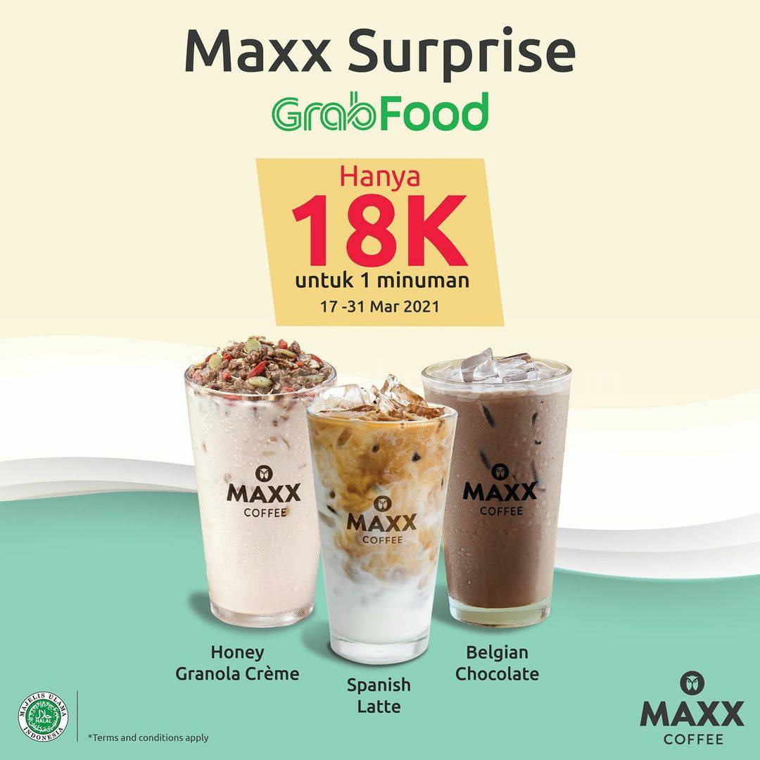 MAXX COFFEE Promo Surprise Minuman Hanya Rp.18.000 via GRABFOOD - scanharga
