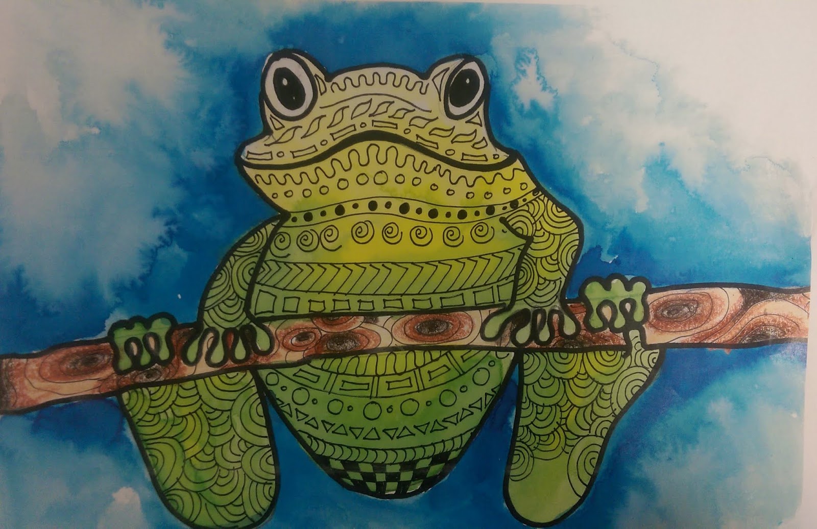 Art & Collectibles Pen & Ink Drawing & Illustration frog on branch ...