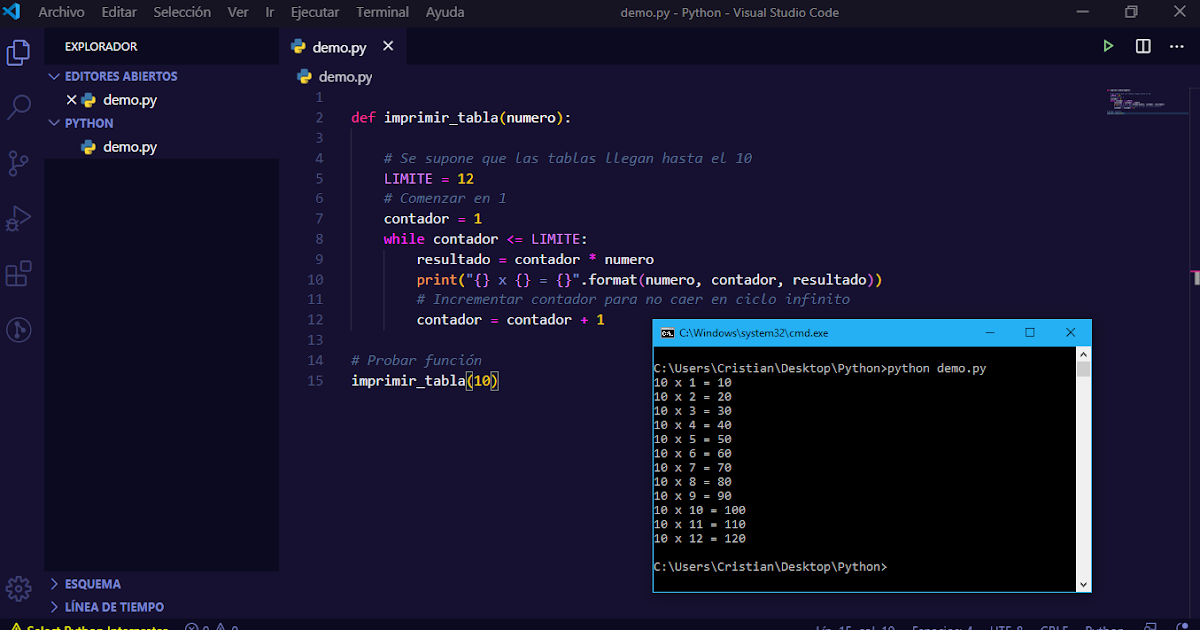 tabla de multiplicación con ciclo while en python 3.8.3 ~ Articulos de programacion en lenguajes ...