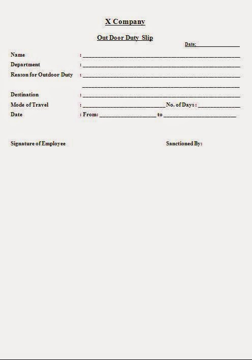 Outdoor Duty Slip Format in Word