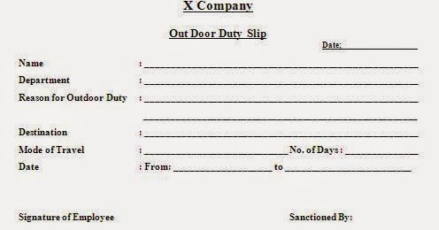 Outdoor Duty Slip Format in Word