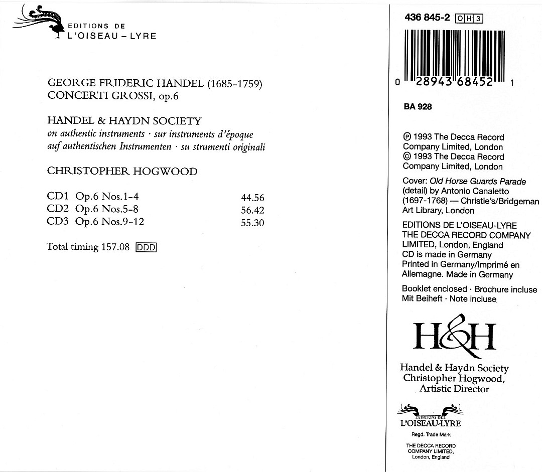 makdelart - classique: Handel - Concerti grossi Op. 6 (Christopher Hogwood, H&H Society) [3CD]