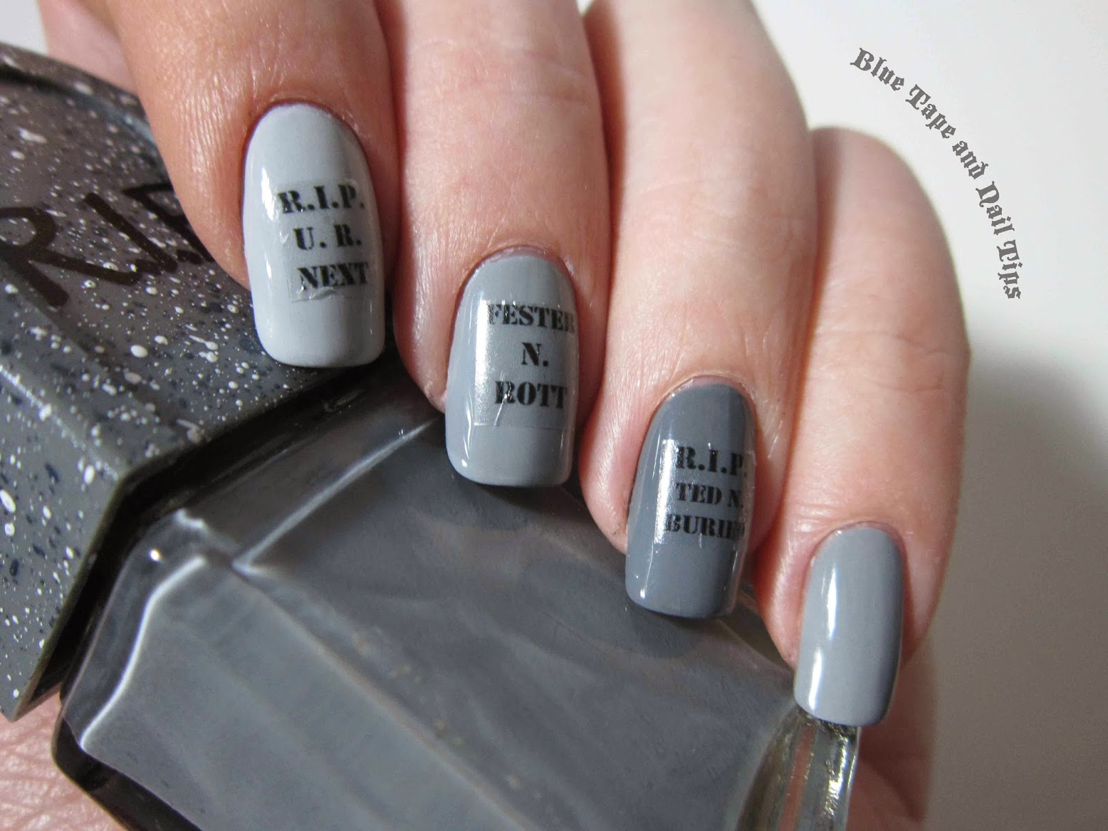 Blue Tape and Nail Tips: Easy Tombstone Halloween Nail Art