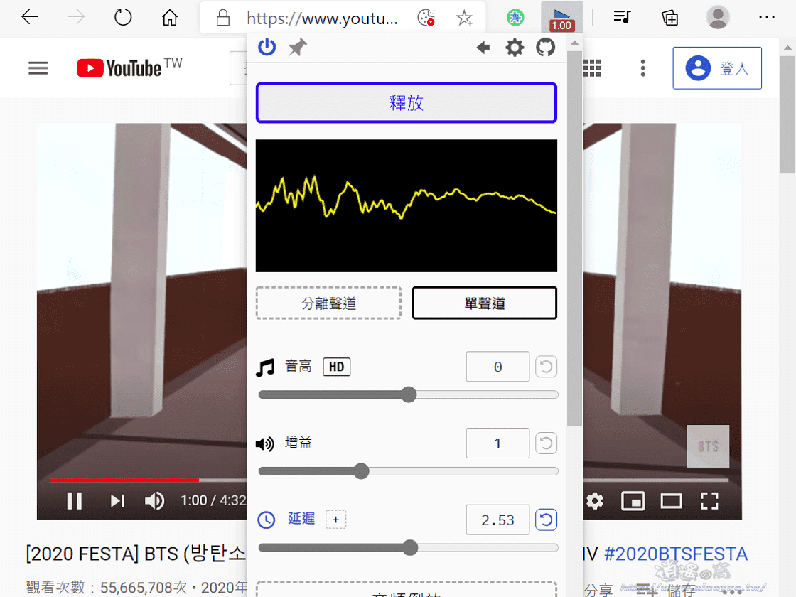 線上追劇外掛 Global Speed 方便控制影片播放速度，具備畫面濾鏡和聲音等化器