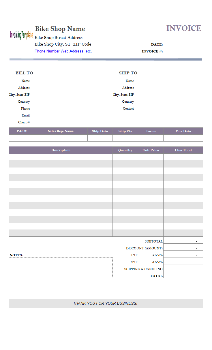 Motorcycle Invoice - Invoice Template