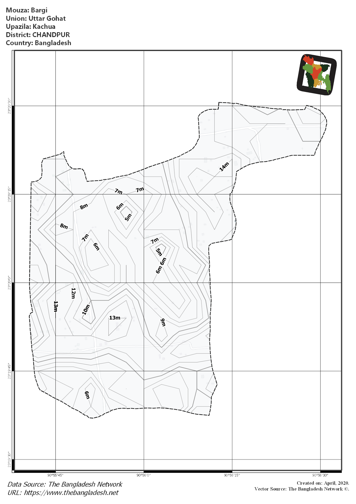 Map of Bargi Mouza, Kachua, Chandpur